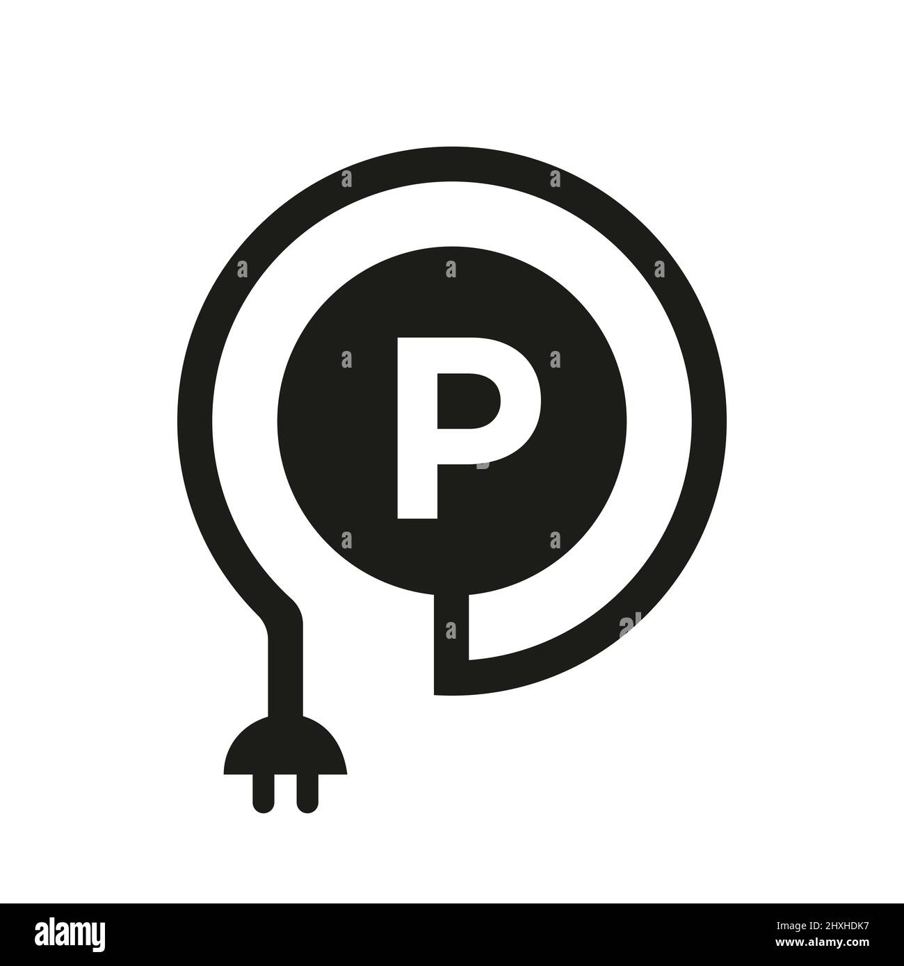 Electric Logo On Letter P Sign. P Letter Logo with Curl Cable and Plug ...