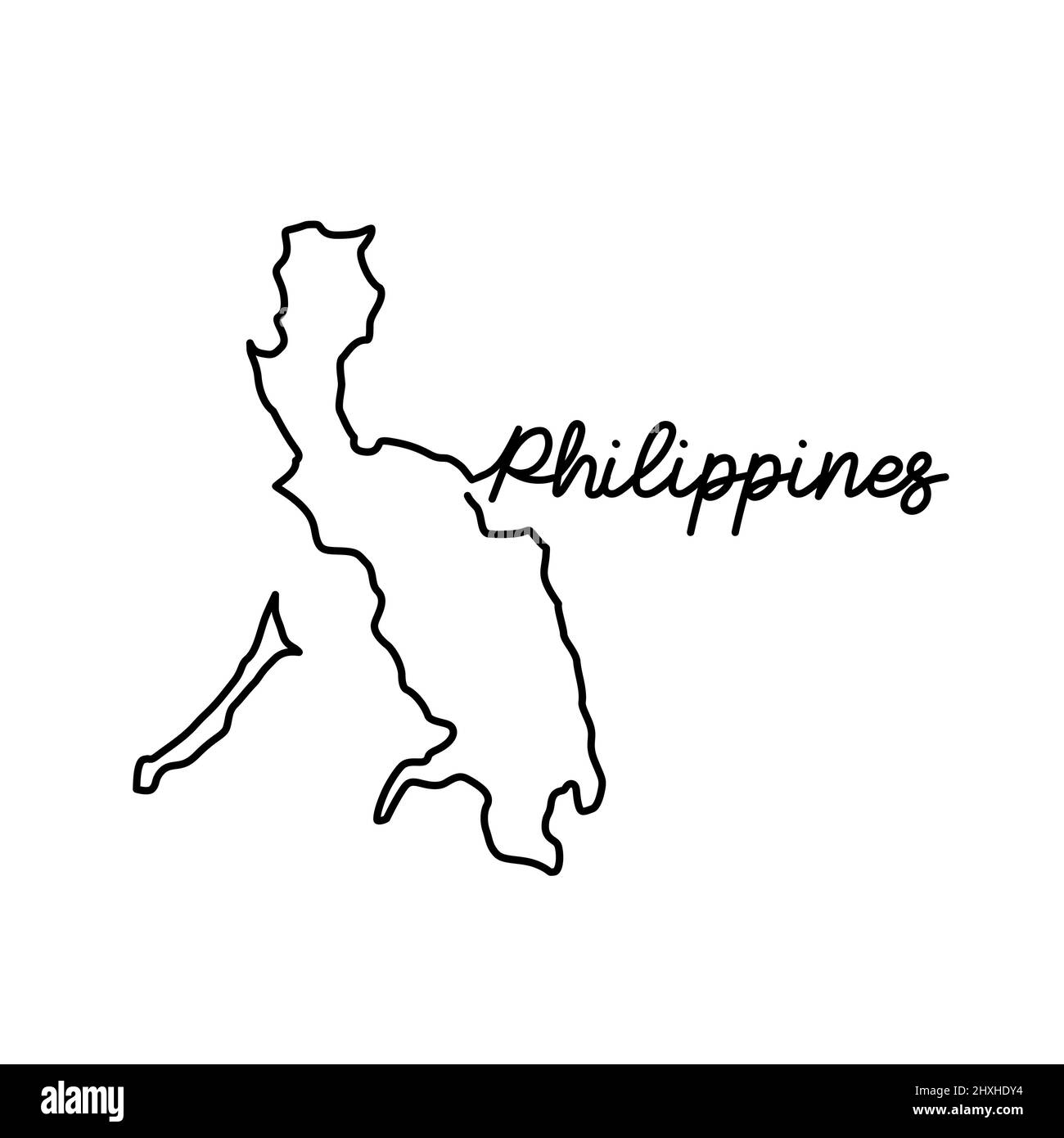 Philippines outline map with the handwritten country name. Continuous ...