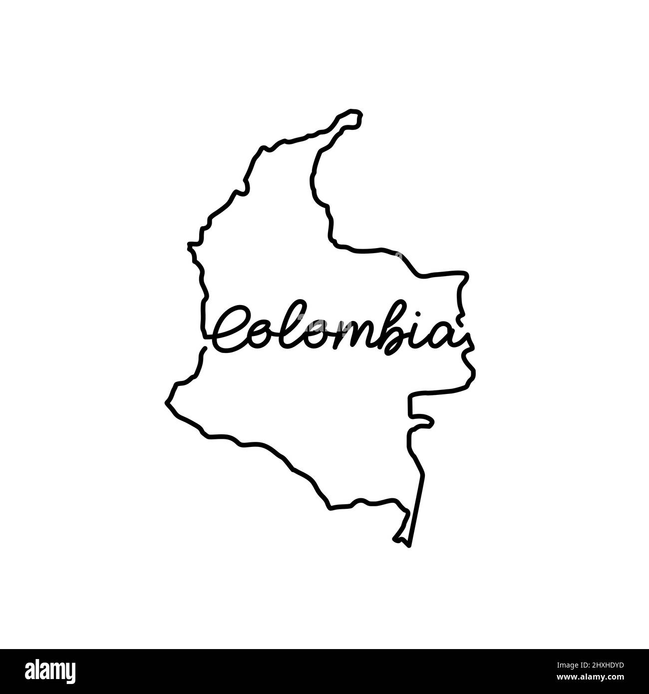Colombia outline map with the handwritten country name. Continuous line ...