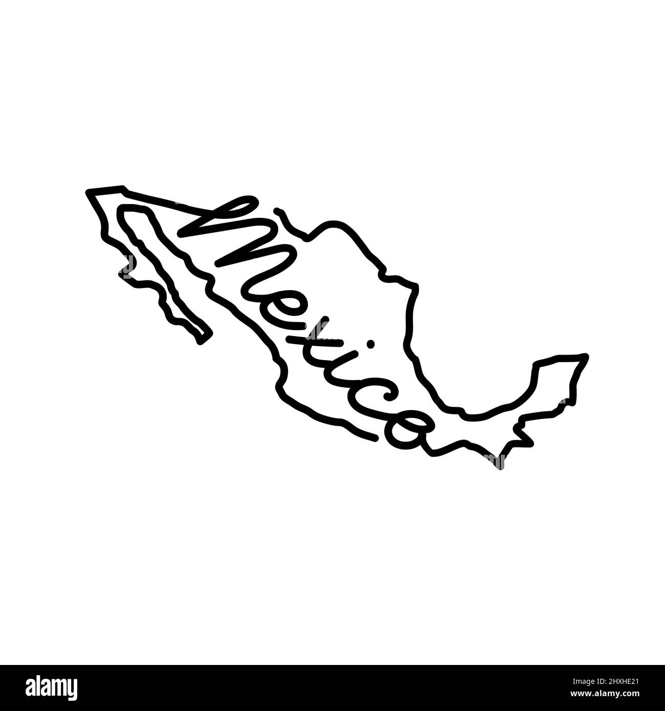 Mexico outline map with the handwritten country name. Continuous line ...