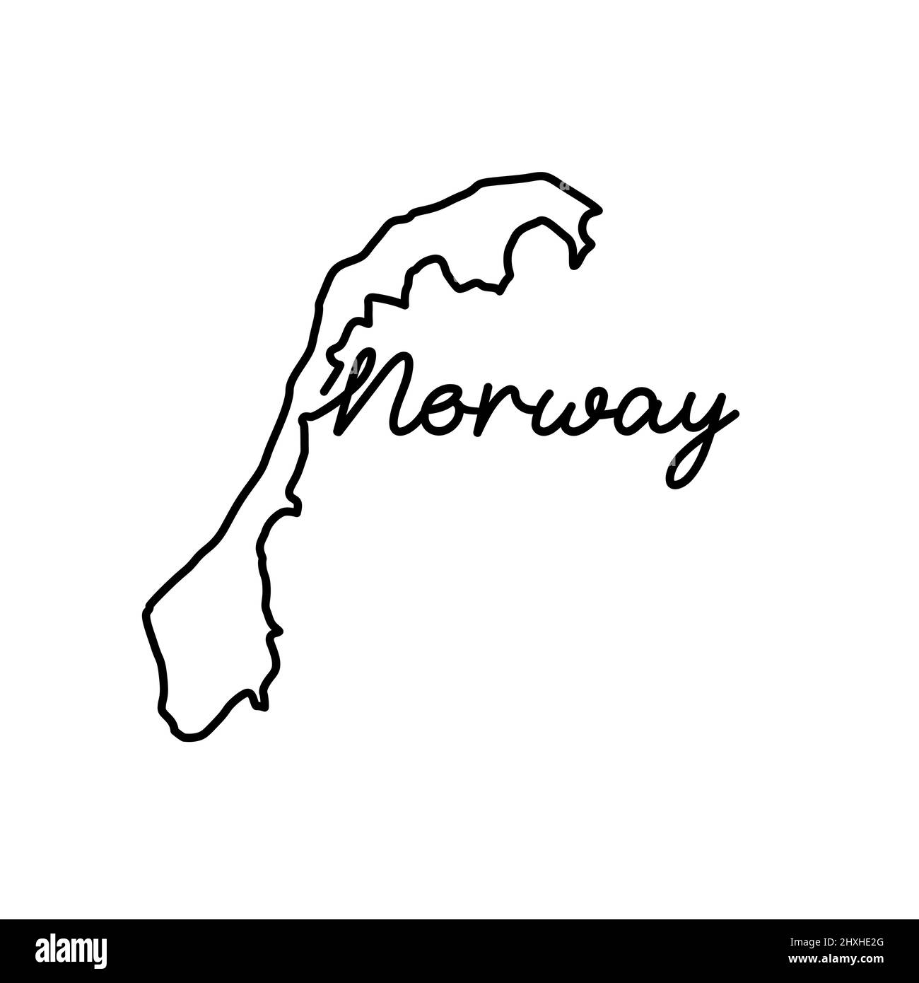Norway outline map with the handwritten country name. Continuous line ...