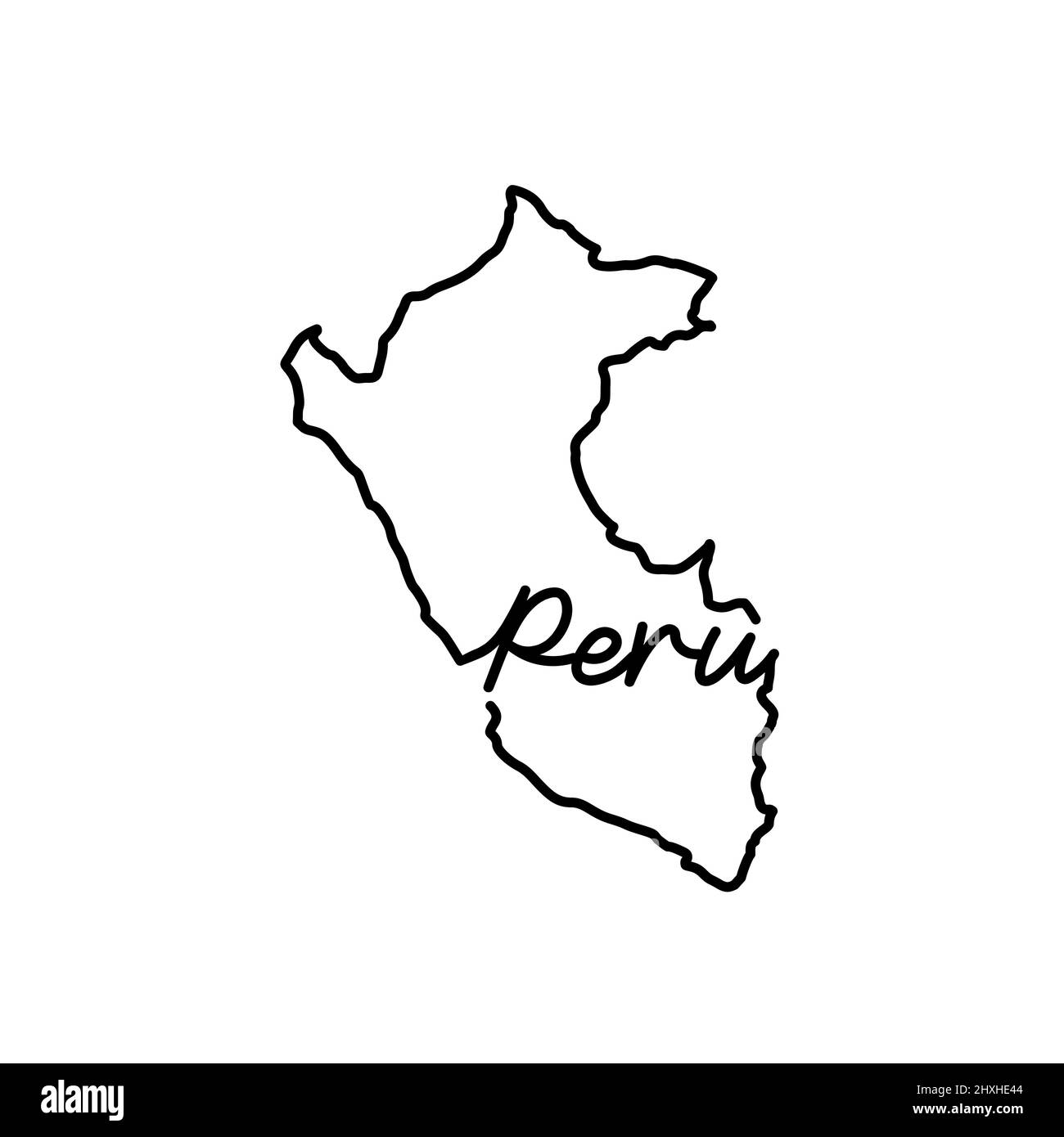 Peru outline map with the handwritten country name. Continuous line ...