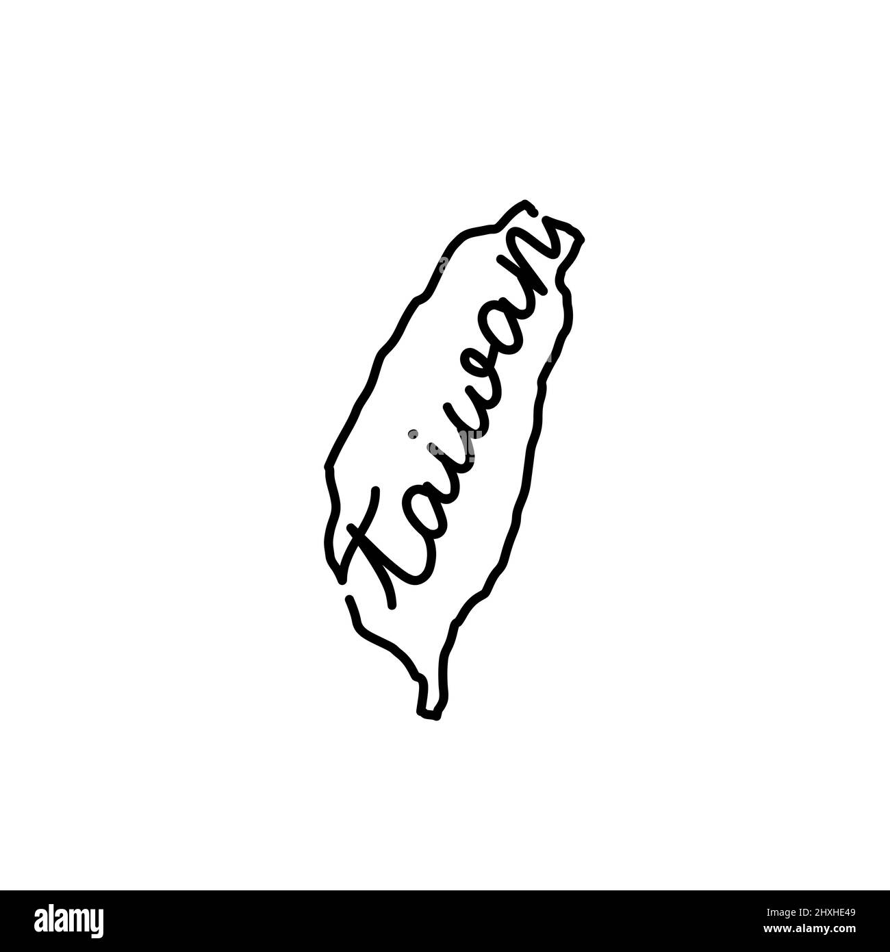 Taiwan outline map with the handwritten country name. Continuous line ...