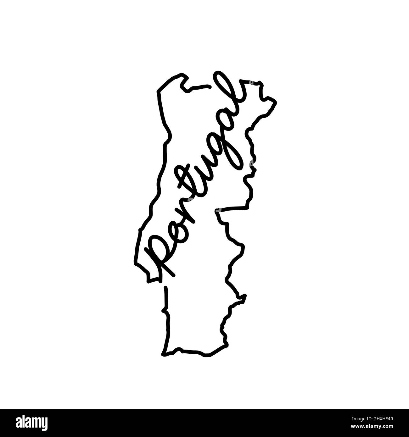 Portugal outline map with the handwritten country name. Continuous line ...