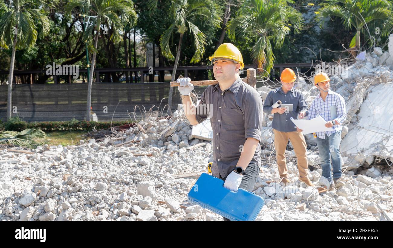 Demolition control supervisor and contractor on demolish building ...