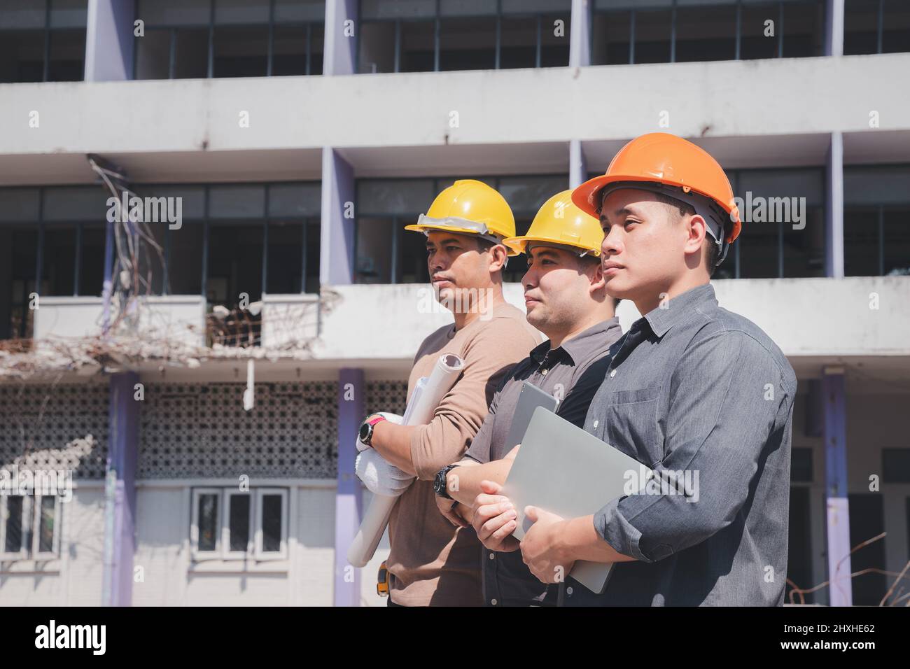 Demolition control supervisor and contractor on demolish building ...