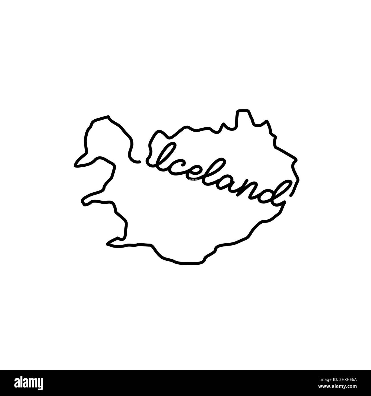 Iceland outline map with the handwritten country name. Continuous line ...
