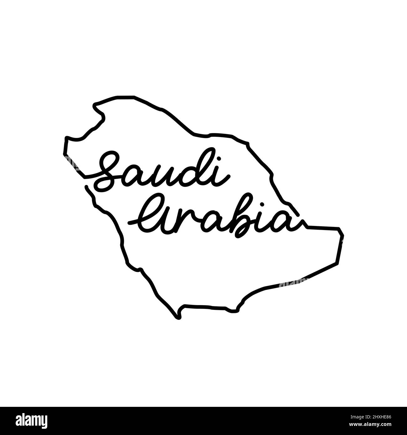 Saudi Arabia outline map with the handwritten country name. Continuous ...