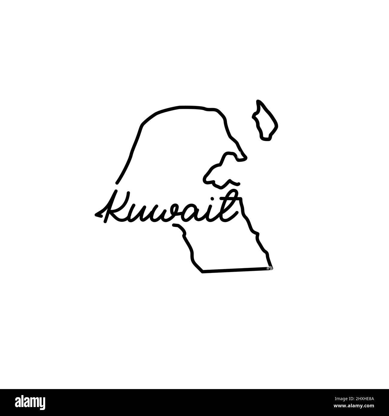 Kuwait outline map with the handwritten country name. Continuous line ...