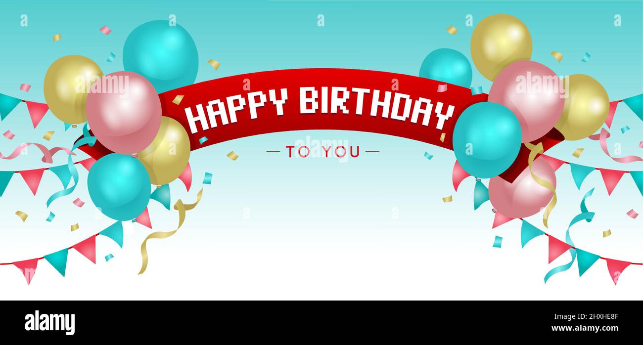 Happy Birthday | Balloons and ribbon banner vector illustration Stock ...
