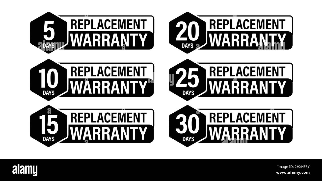 5,10,20,25,15 and 30 days replacement warranty vector icon set Stock ...