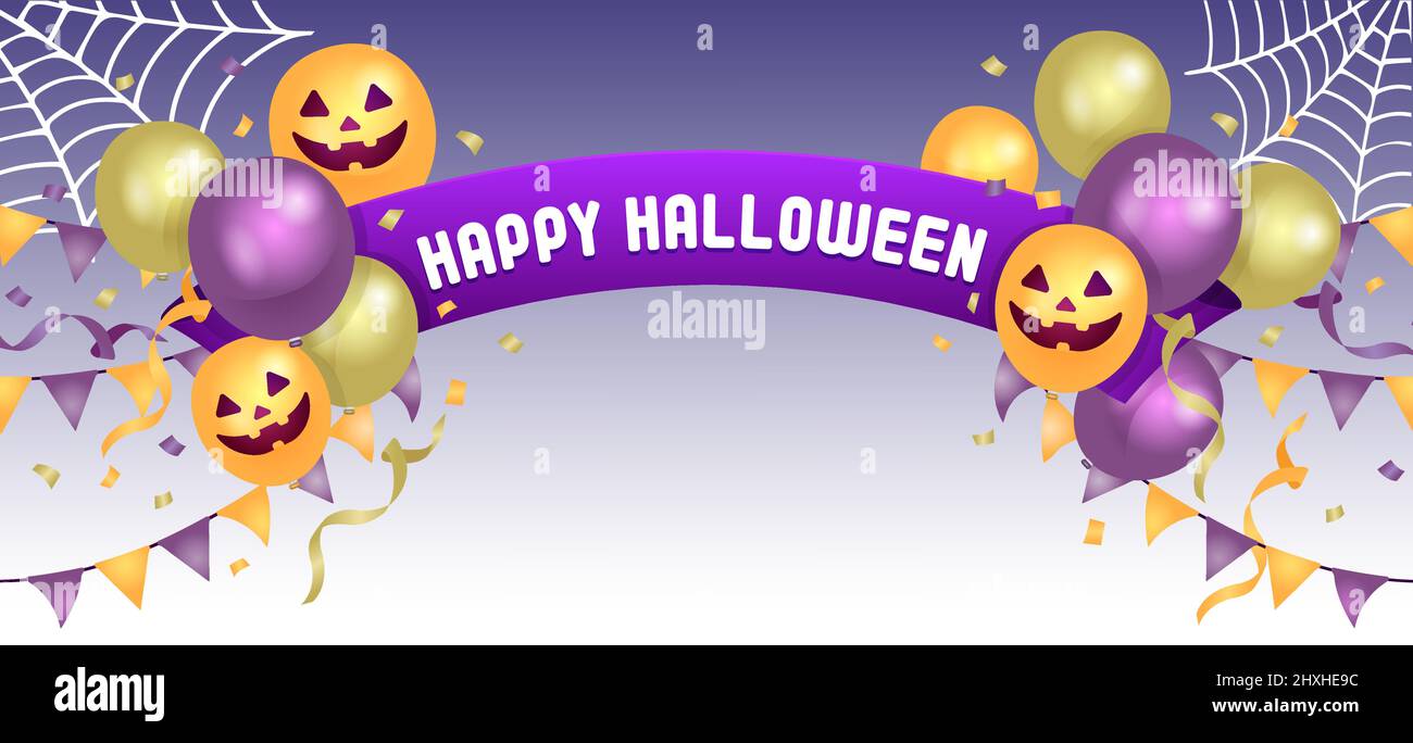 Happy Halloween | Balloons and ribbon banner vector illustration Stock ...