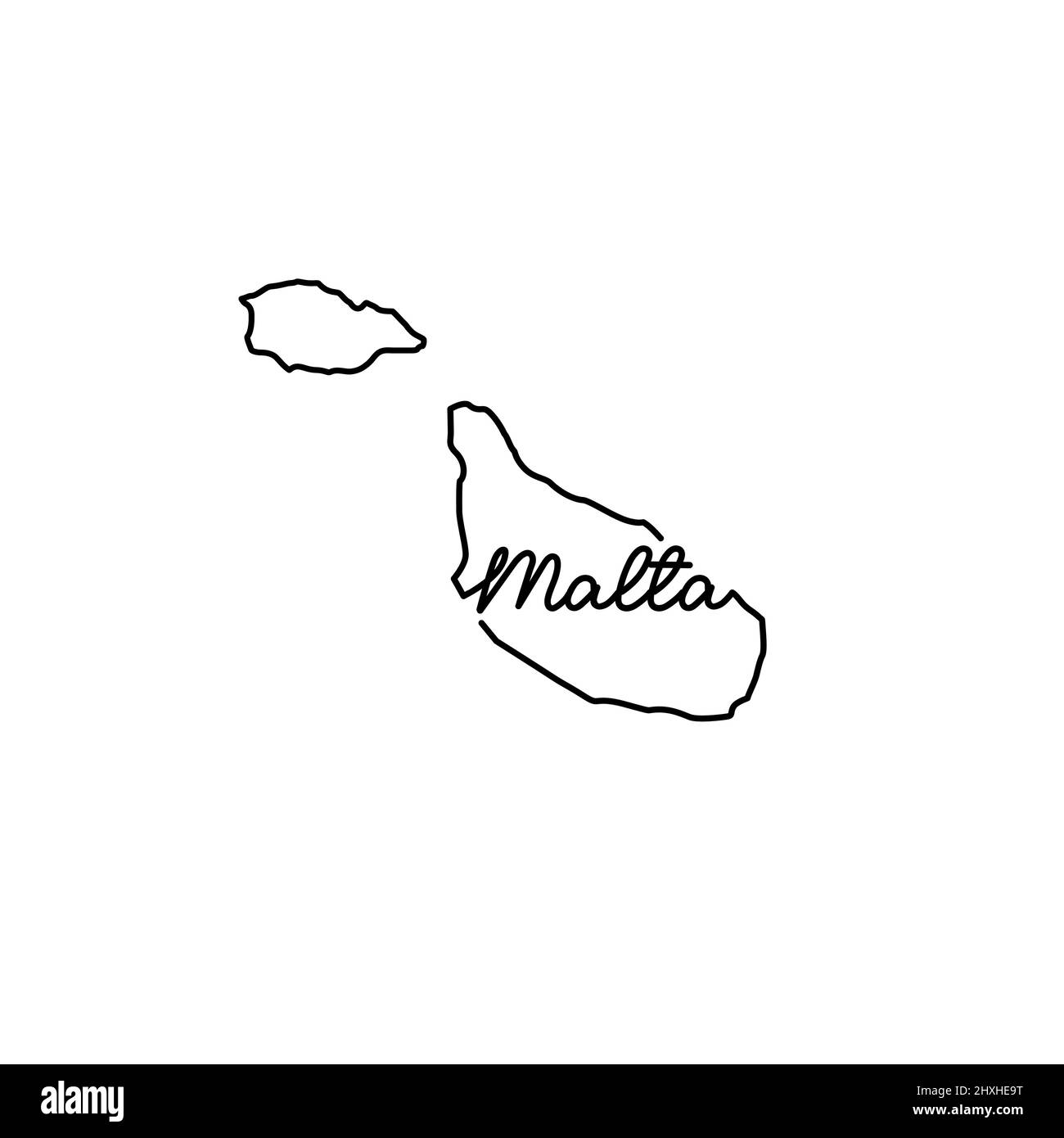 Malta outline map with the handwritten country name. Continuous line ...