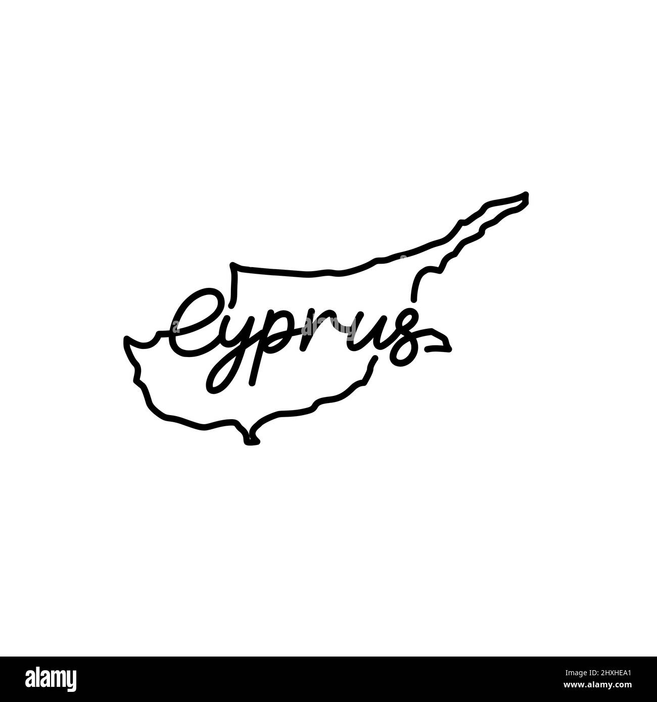 Cyprus outline map with the handwritten country name. Continuous line ...