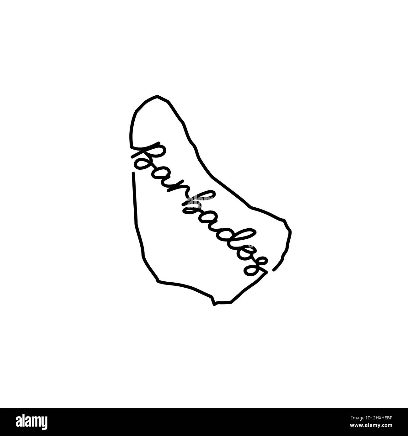 Barbados outline map with the handwritten country name. Continuous line ...