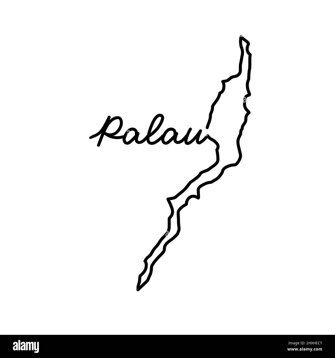 Palau outline map with the handwritten country name. Continuous line ...