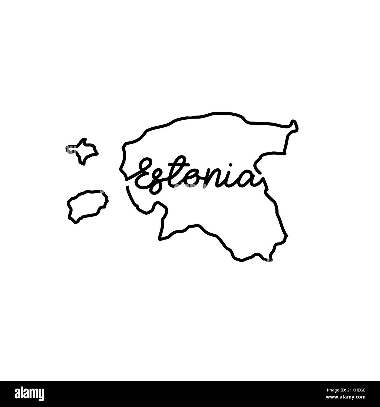 Estonia outline map with the handwritten country name. Continuous line ...