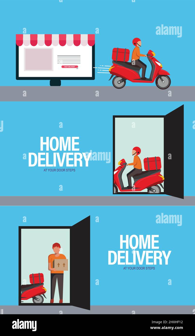 free home delivery concept. man delivering goods from an online ...