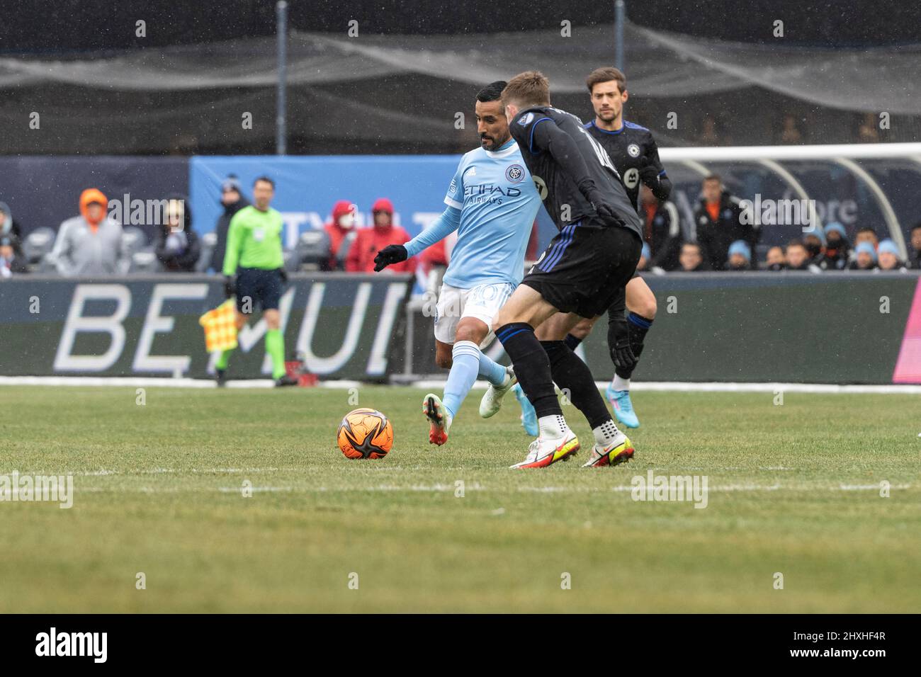 New York, NY - March 12, 2022: Maxi Moralez (10) of NYCFC controls ball ...