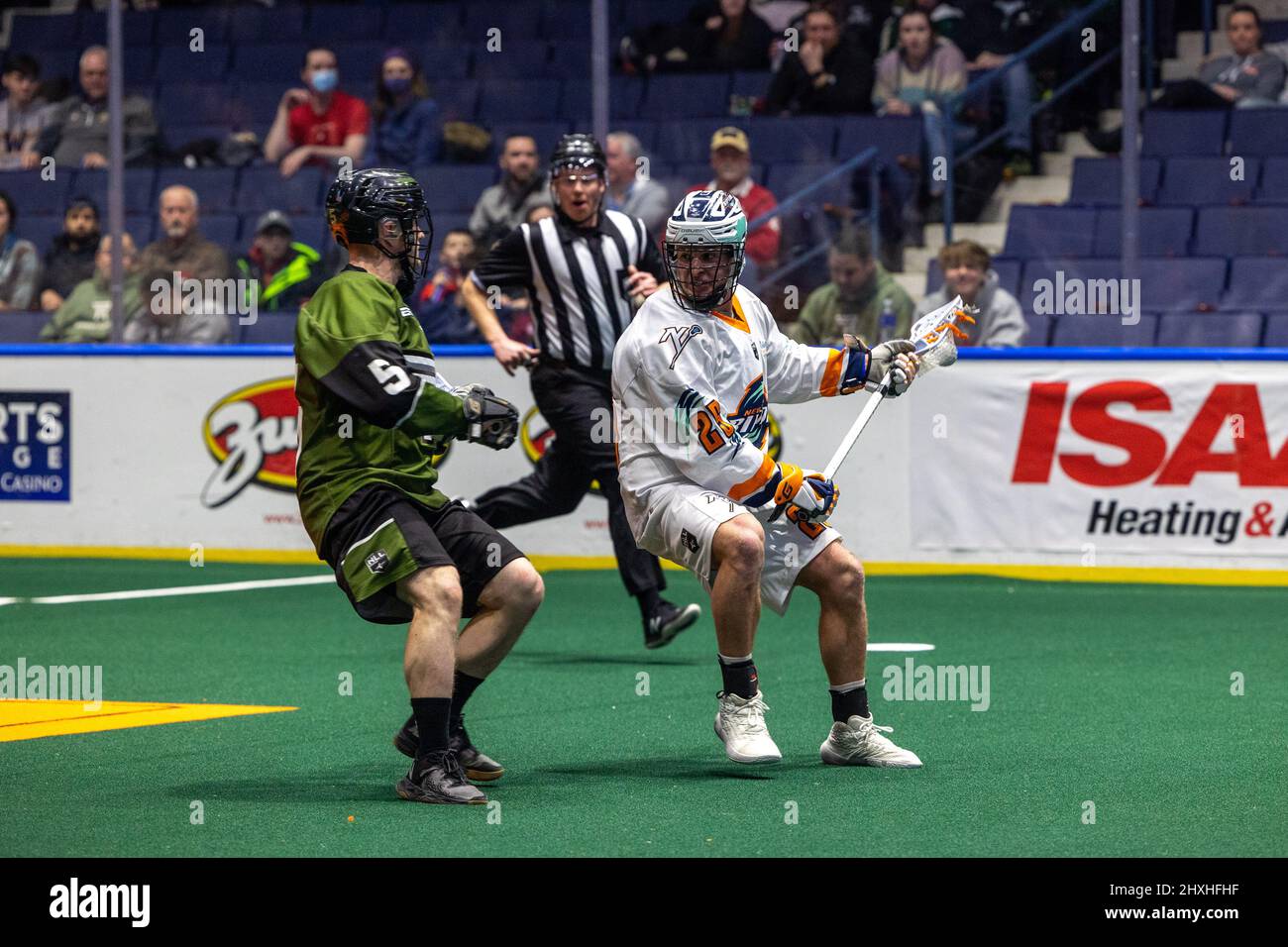 March 12, 2022: New York Riptide defenseman Scott Dominey (25) carries ...