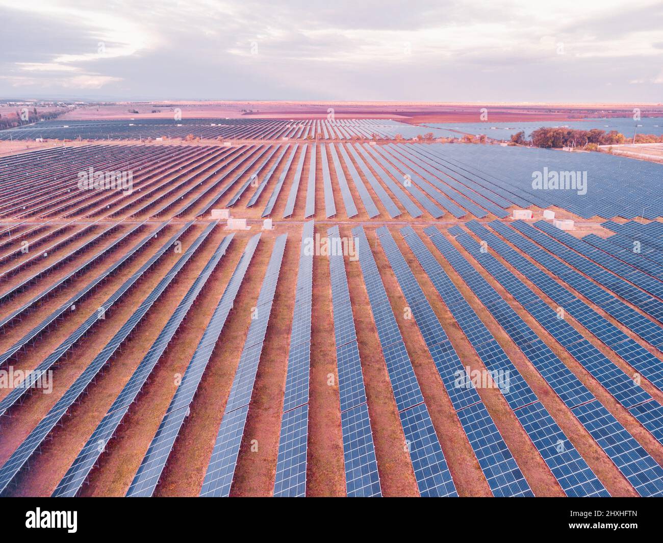 Aerial top view of a solar panels power plant. Photovoltaic solar ...