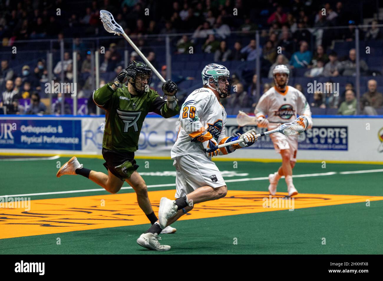 March 12, 2022: New York Riptide defenseman Scott Dominey (25) carries ...