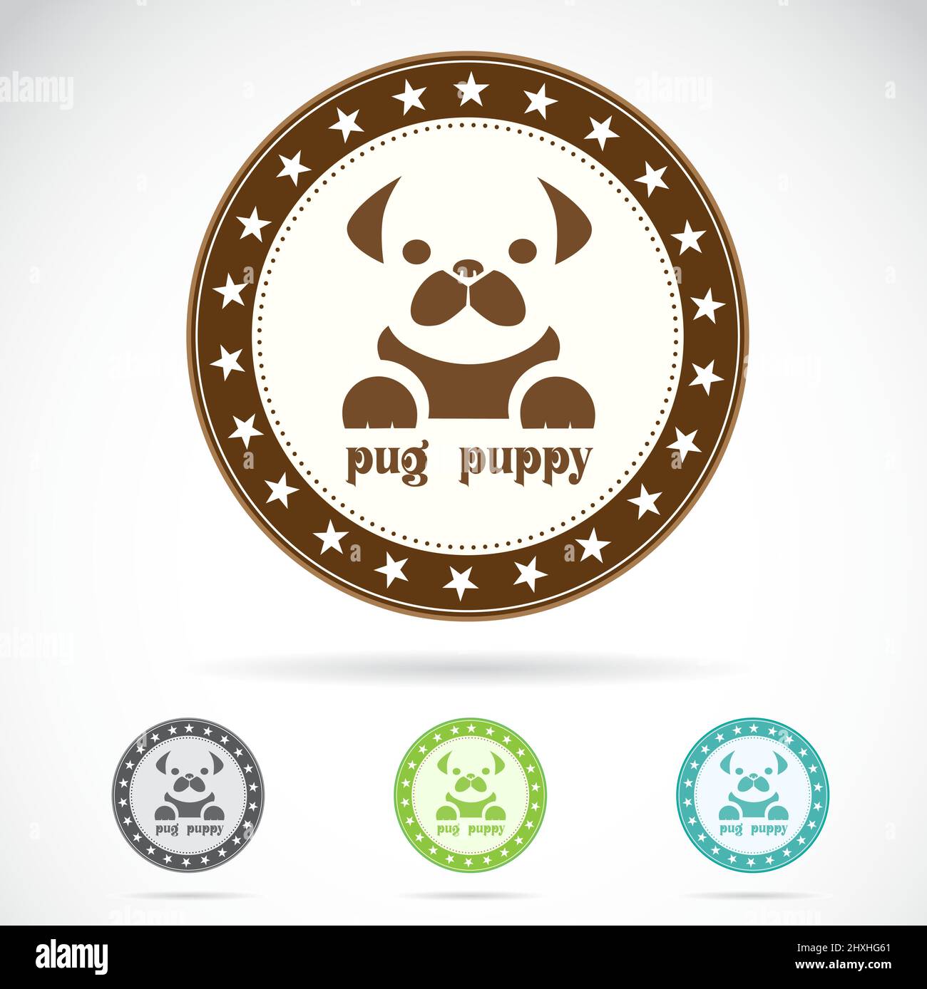 Set of vector pug puppy label on white background. Easy editable ...