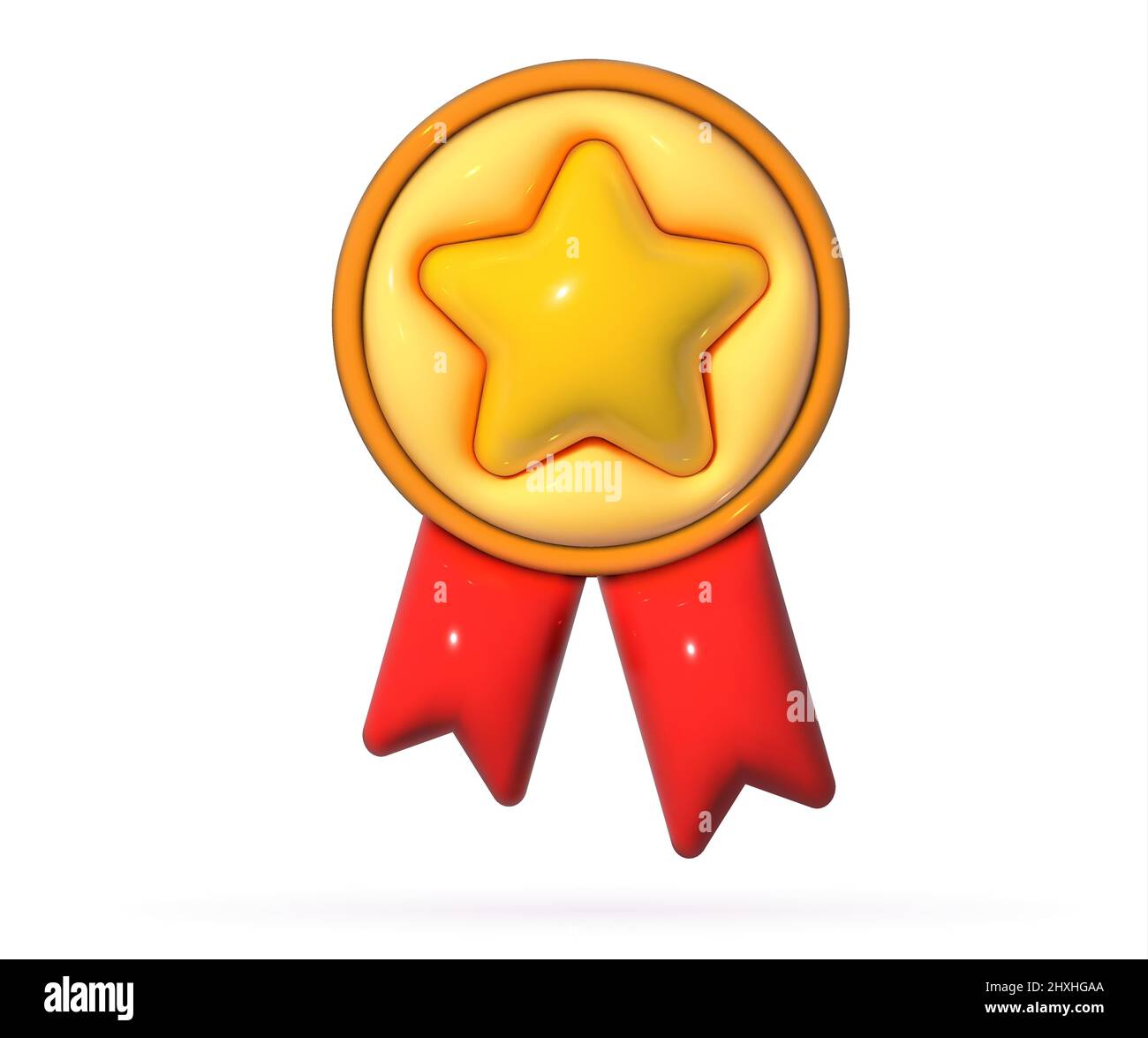 Winner medal with red ribbon in 3d cartoon style. Award rosette badge ...