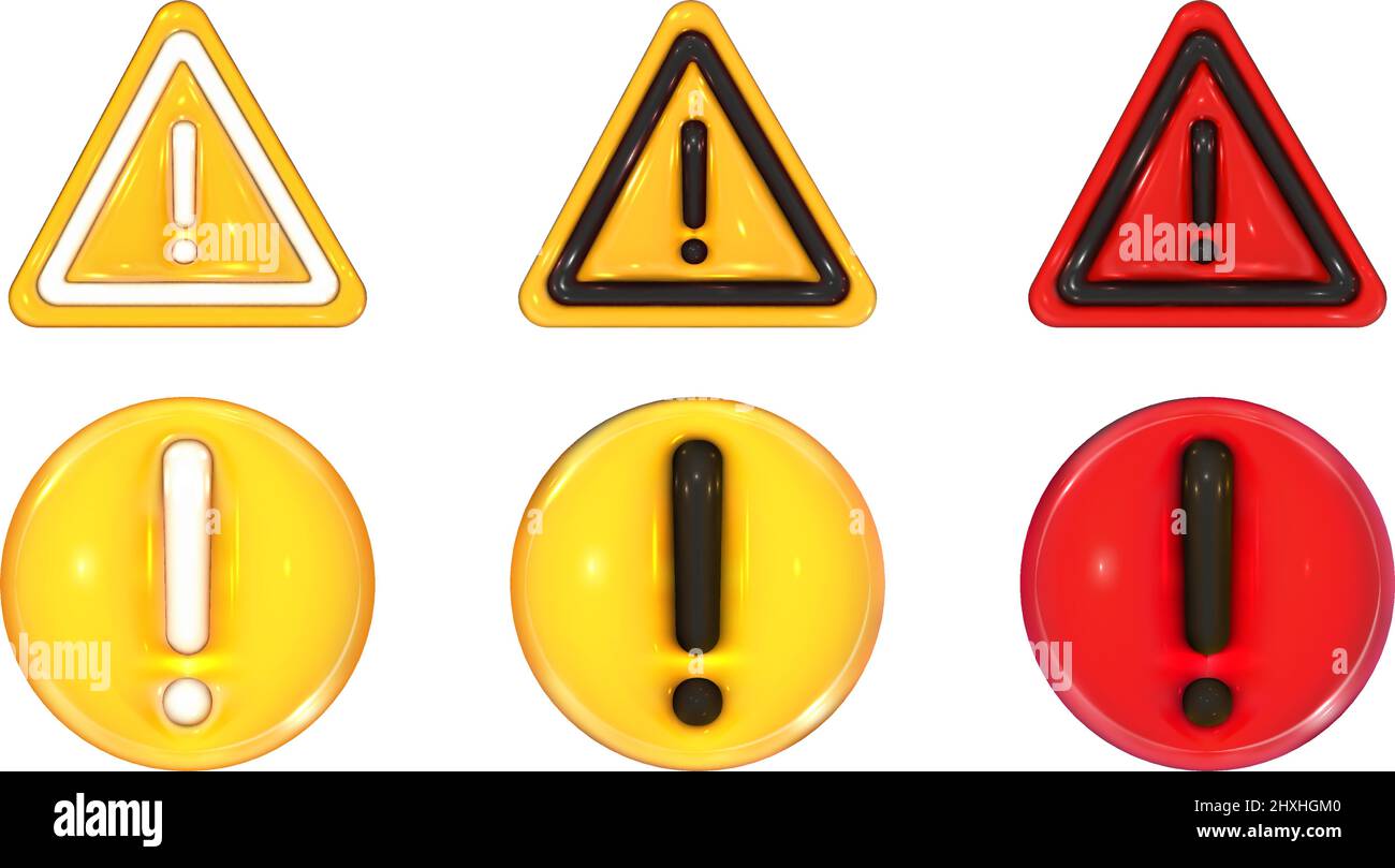Caution signs 3d set. Hazard warning circle and triangle stickers ...
