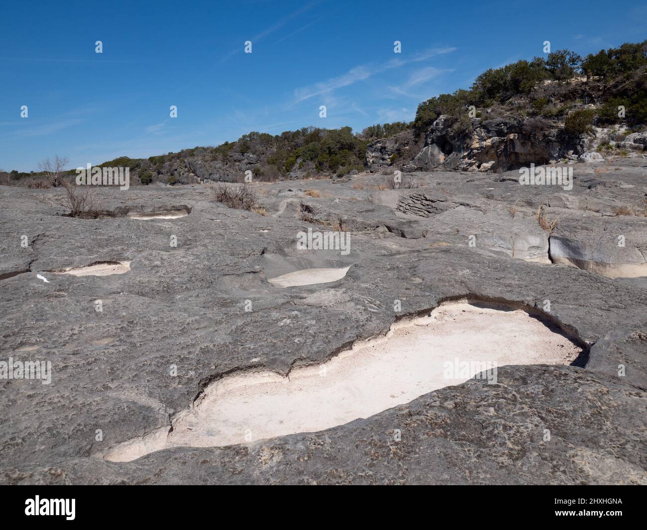 Limestone slabs with depressions in the Pedernales Falls State Park in ...