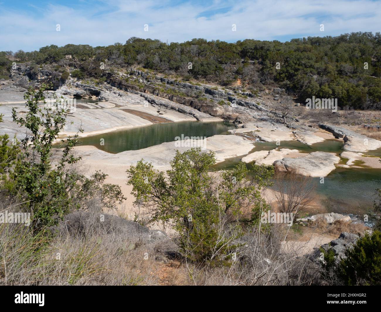 Overlook of Pedernales Falls with limestone formations in Pedernales ...