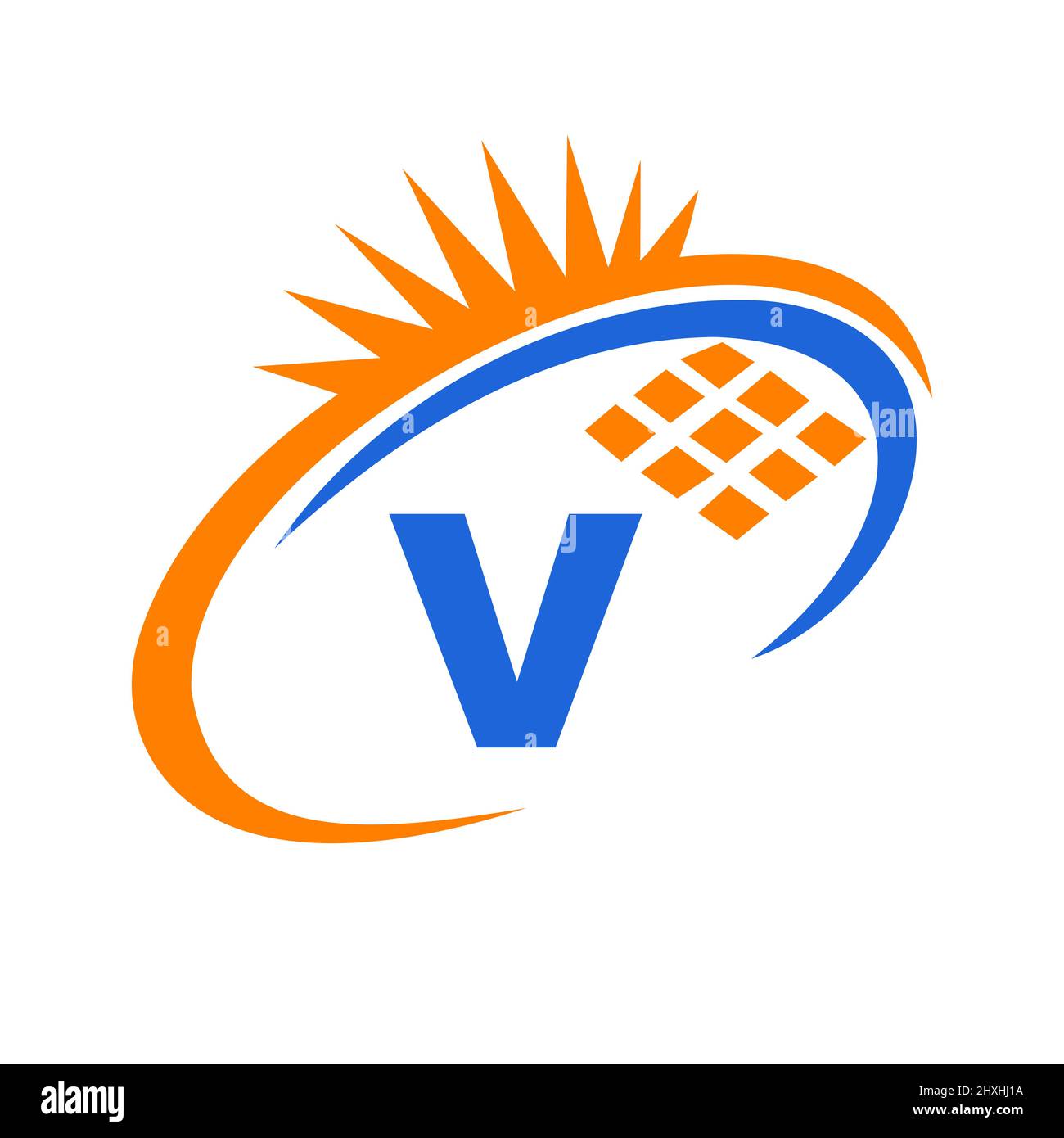Letter V Inside Solar Cell or Solar Panel Energy Logo Design. Letter V ...