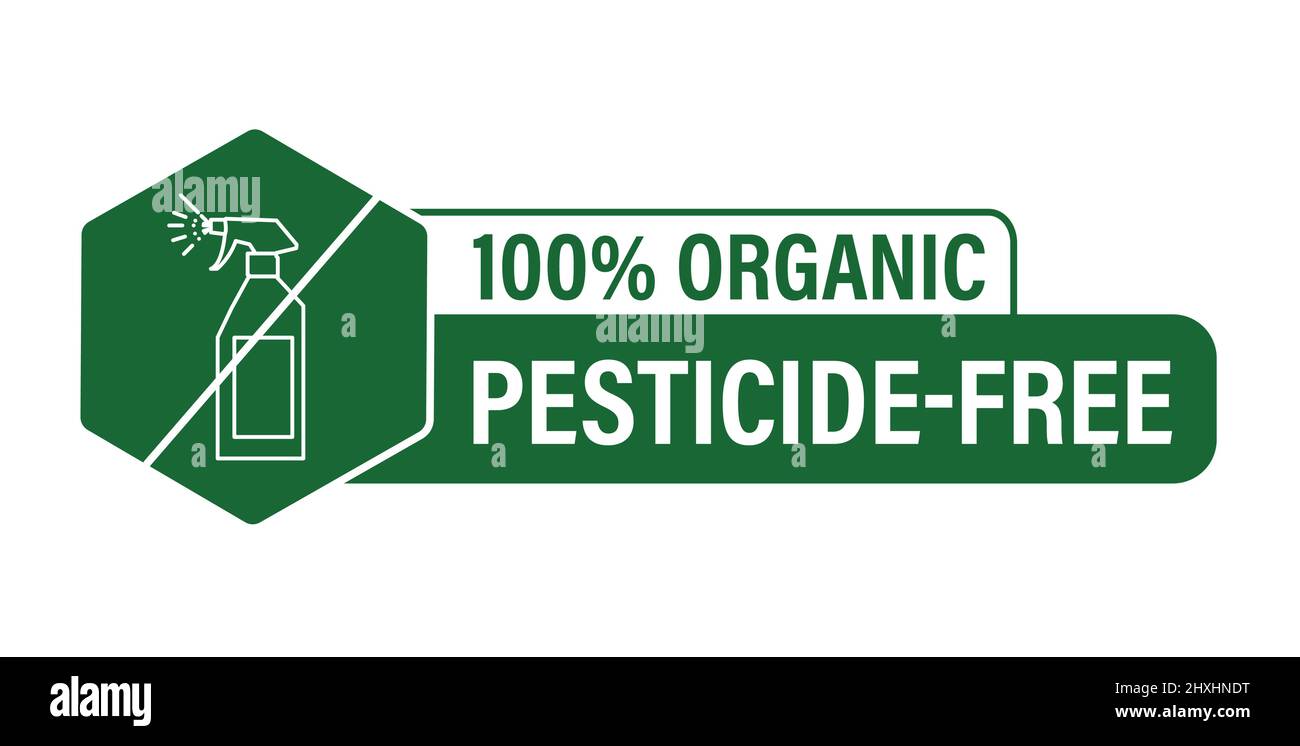 '100% organic, pesticide-free' vector icon. green in color. organic ...