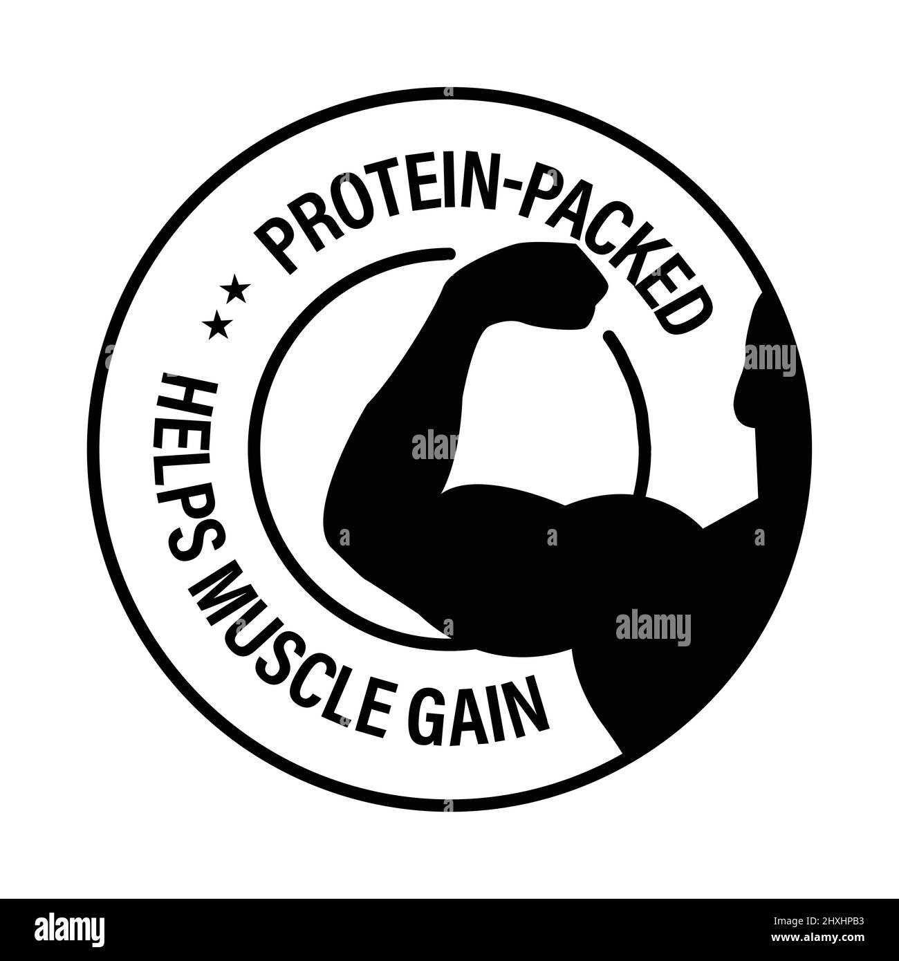 'protein packed, helps muscle gain'vector icon. food supplements ...