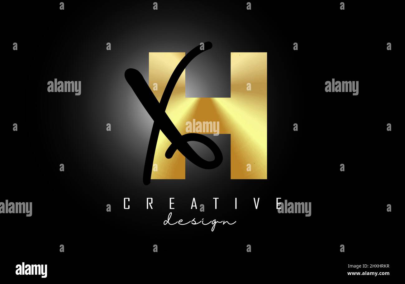 Golden Letters HX logo with a minimalist design. Letters H and X with ...