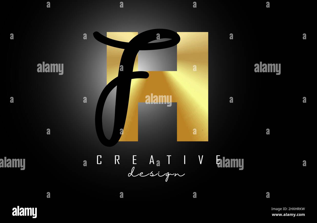 Golden Letters HF logo with a minimalist design. Letters H and F with ...