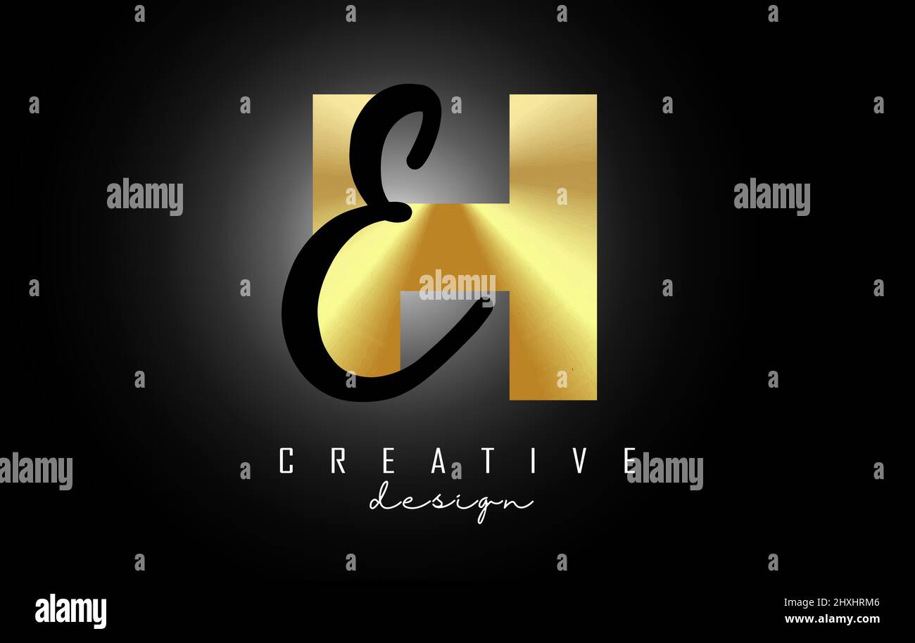 Golden Letters HE logo with a minimalist design. Letters H and E with ...