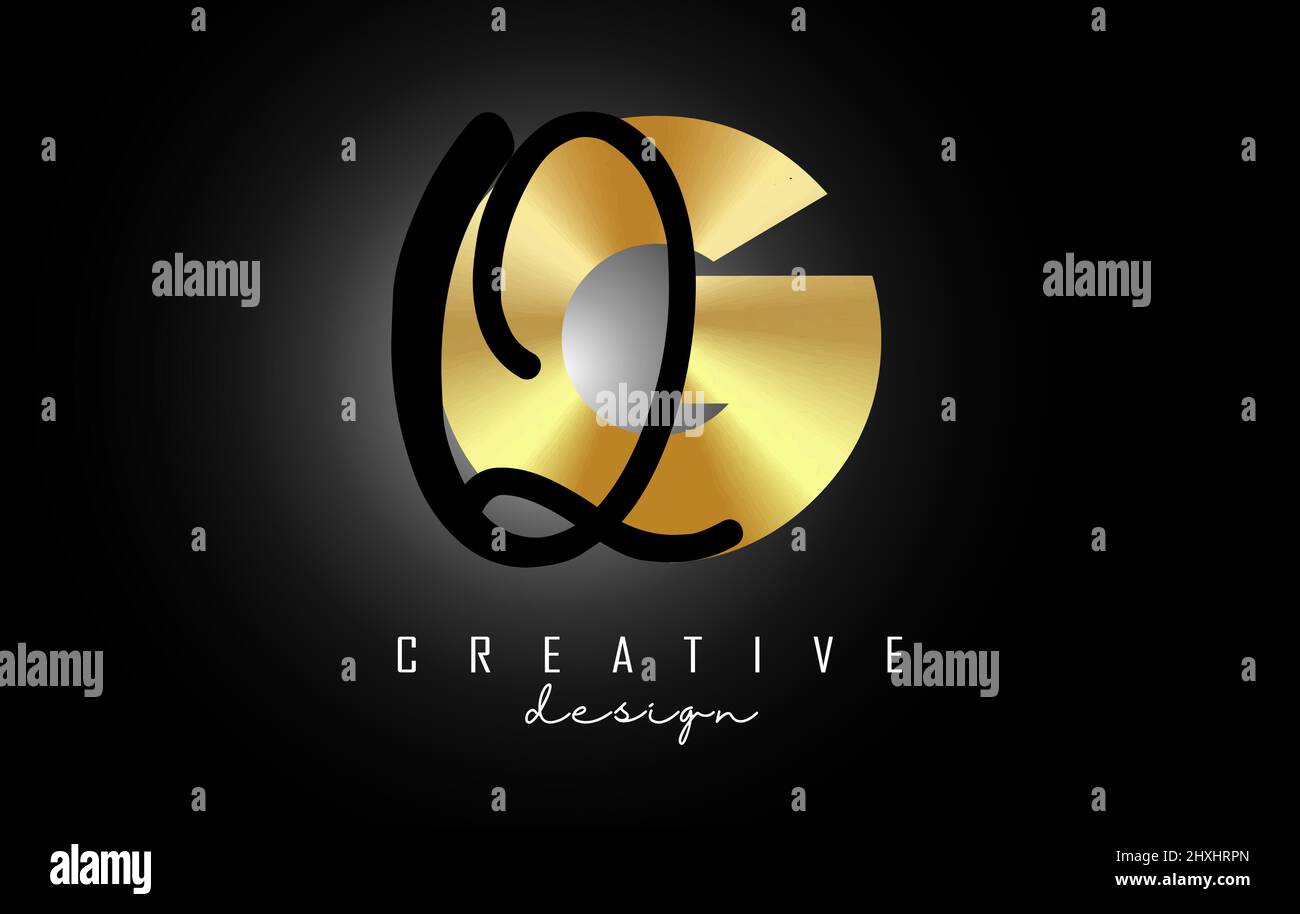 Golden Letters GQ logo with a minimalist design. Letters G and Q with ...