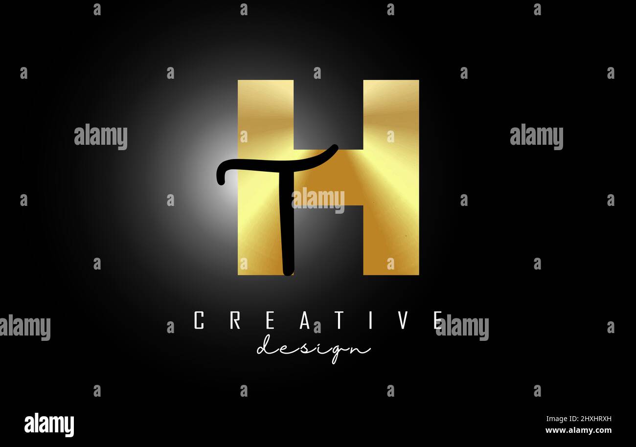 Golden Letters HT logo with a minimalist design. Letters H and T with ...
