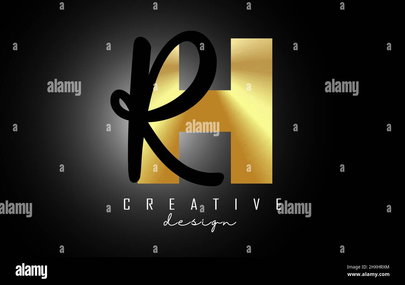 Golden Letters HR logo with a minimalist design. Letters H and R with ...