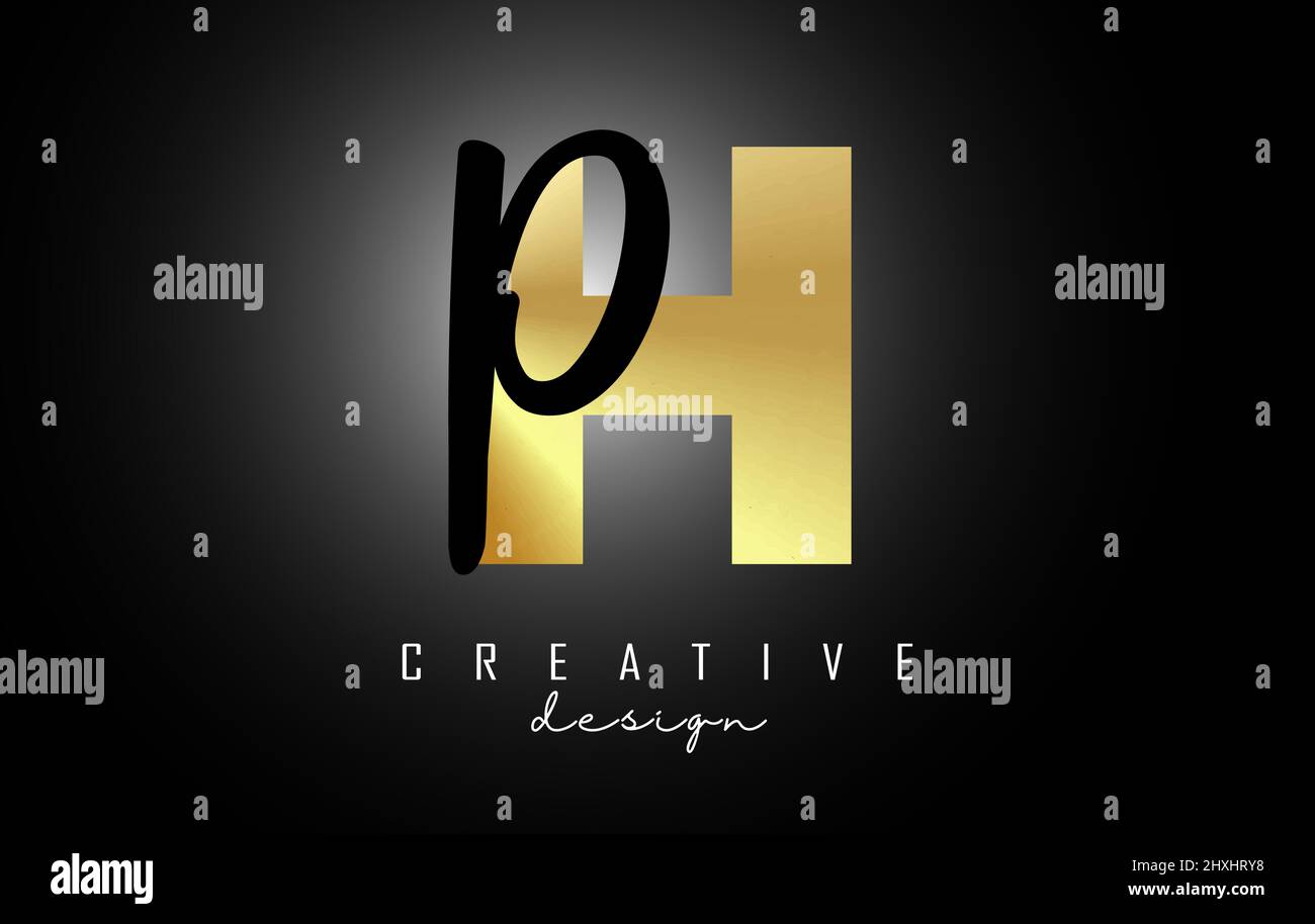 Golden Letters HP logo with a minimalist design. Letters H and P with ...