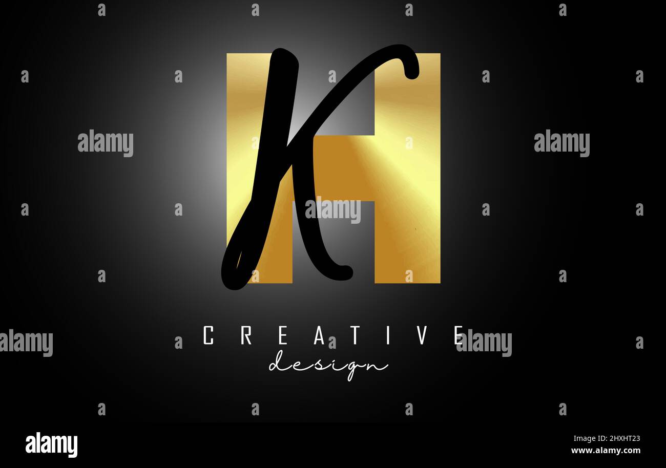 Golden Letters HK logo with a minimalist design. Letters H and K with ...