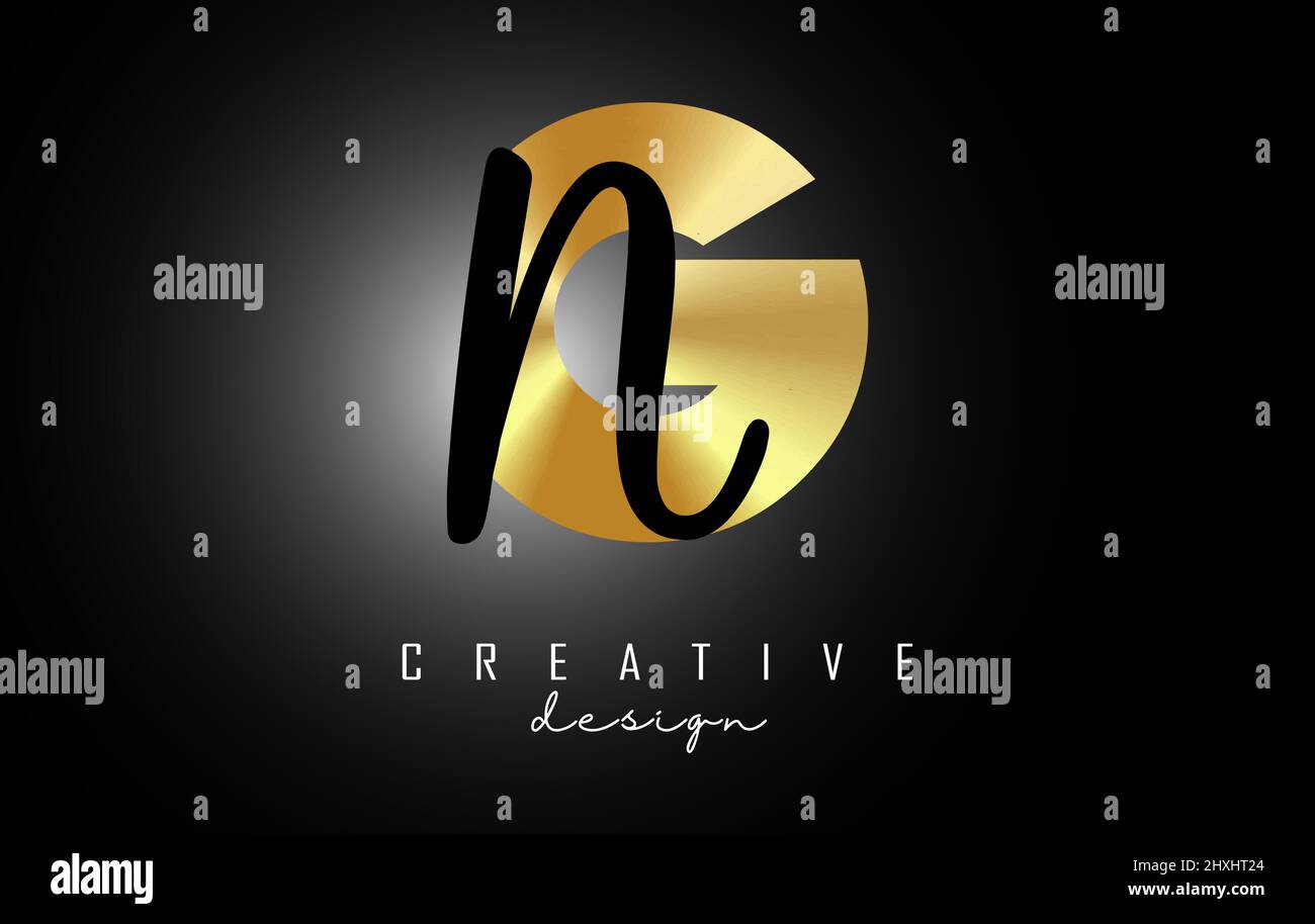 Golden Letters GN logo with a minimalist design. Letters G and N with ...