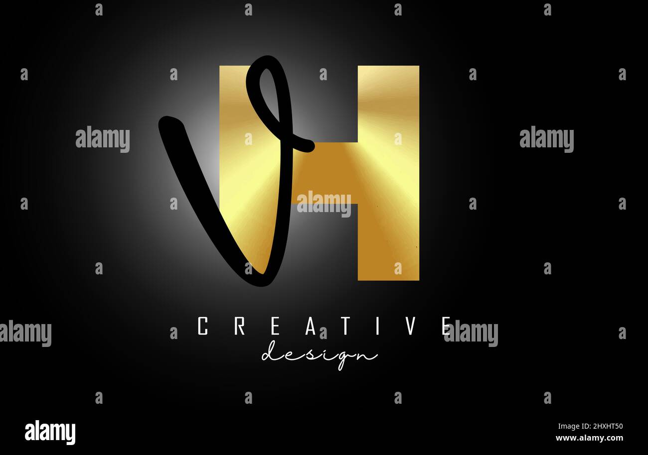 Golden Letters HV logo with a minimalist design. Letters H and V with ...