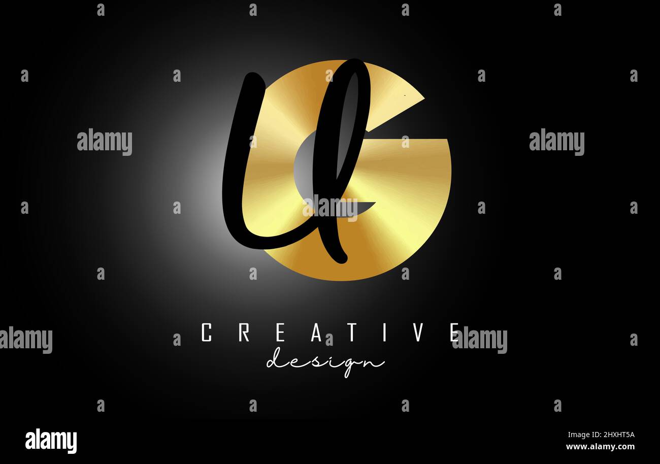 Golden Letters GU logo with a minimalist design. Letters G and U with ...