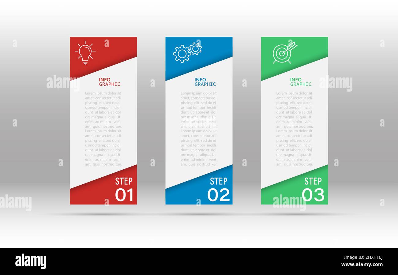 Infographics. 3 stages of achieving the result. Stages of development ...