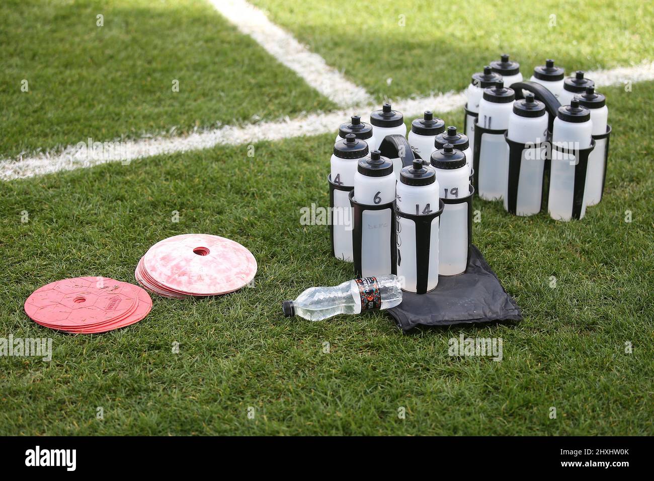 Water bottles for the players during Dagenham & Redbridge vs York City ...