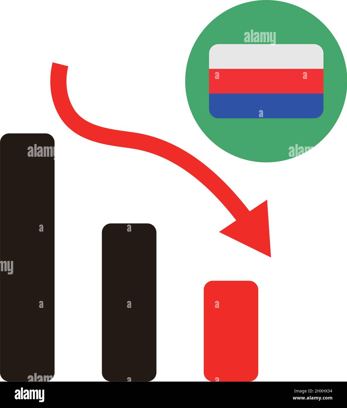 Russia's Economic Decline. Russian flag and decreasing bar. Editable ...