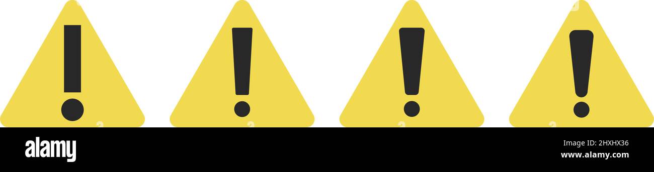 A set of triangular exclamation point icons of different shapes ...