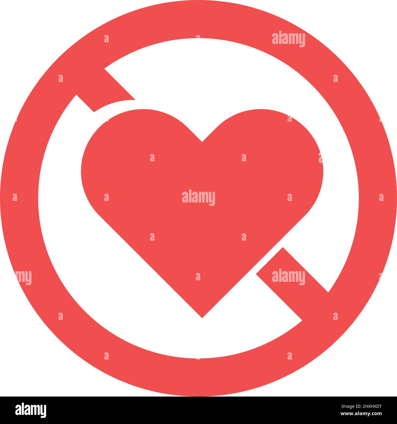Heart and prohibition mark. Prohibition of love. Marriage prohibited ...